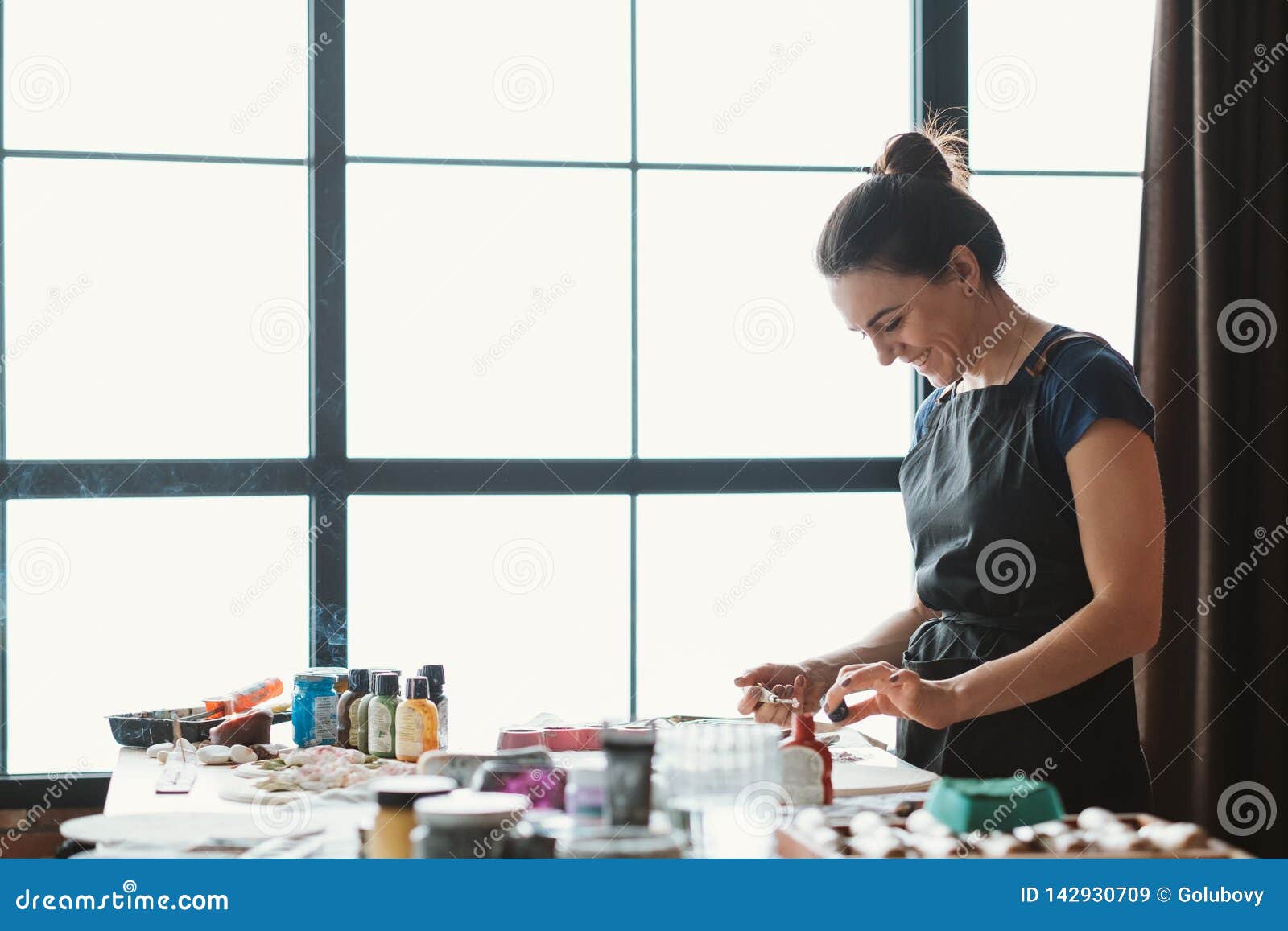 Artist Studio Workspace Woman Artwork Creating Stock Image - Image of ...