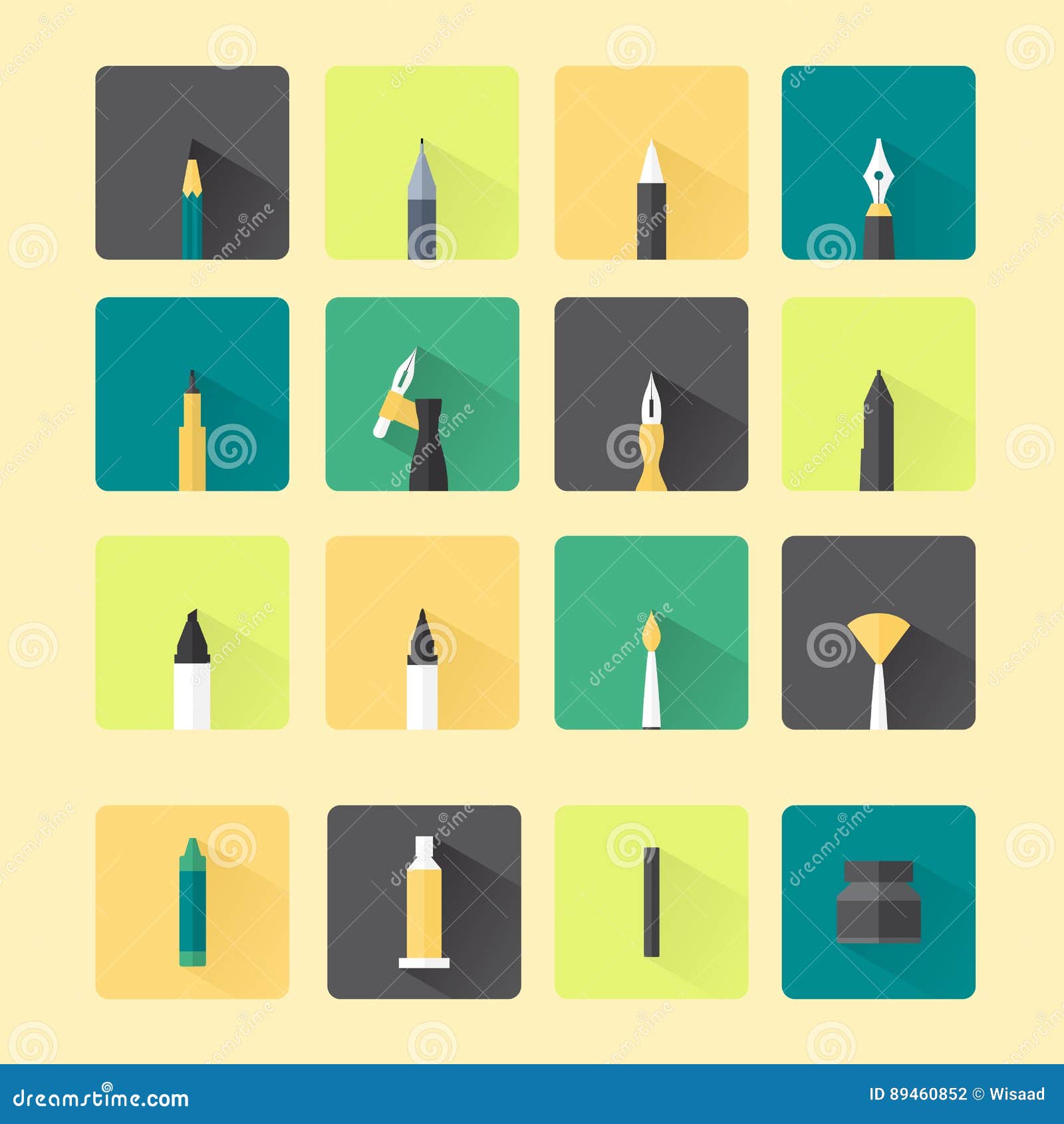 Artist Tools Flat Design Long Shadow Stock Vector - Illustration of ...