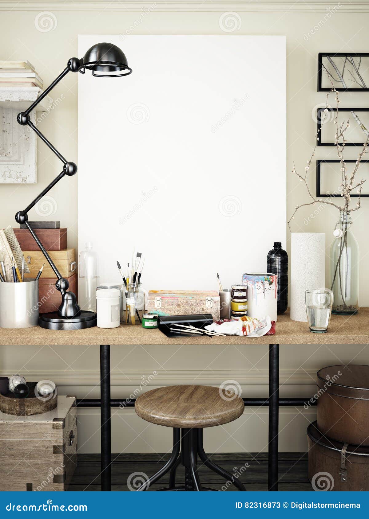 Artist work space mock up. stock image. Image of interior - 82316873