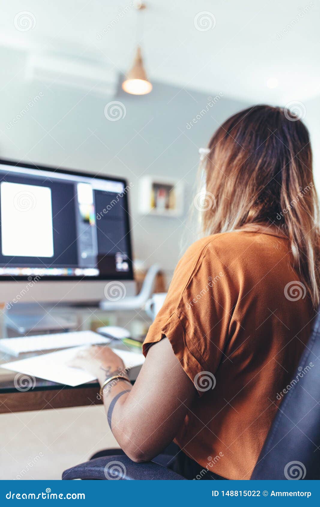 Artist Working on Computer at Office Stock Photo - Image of drawings ...