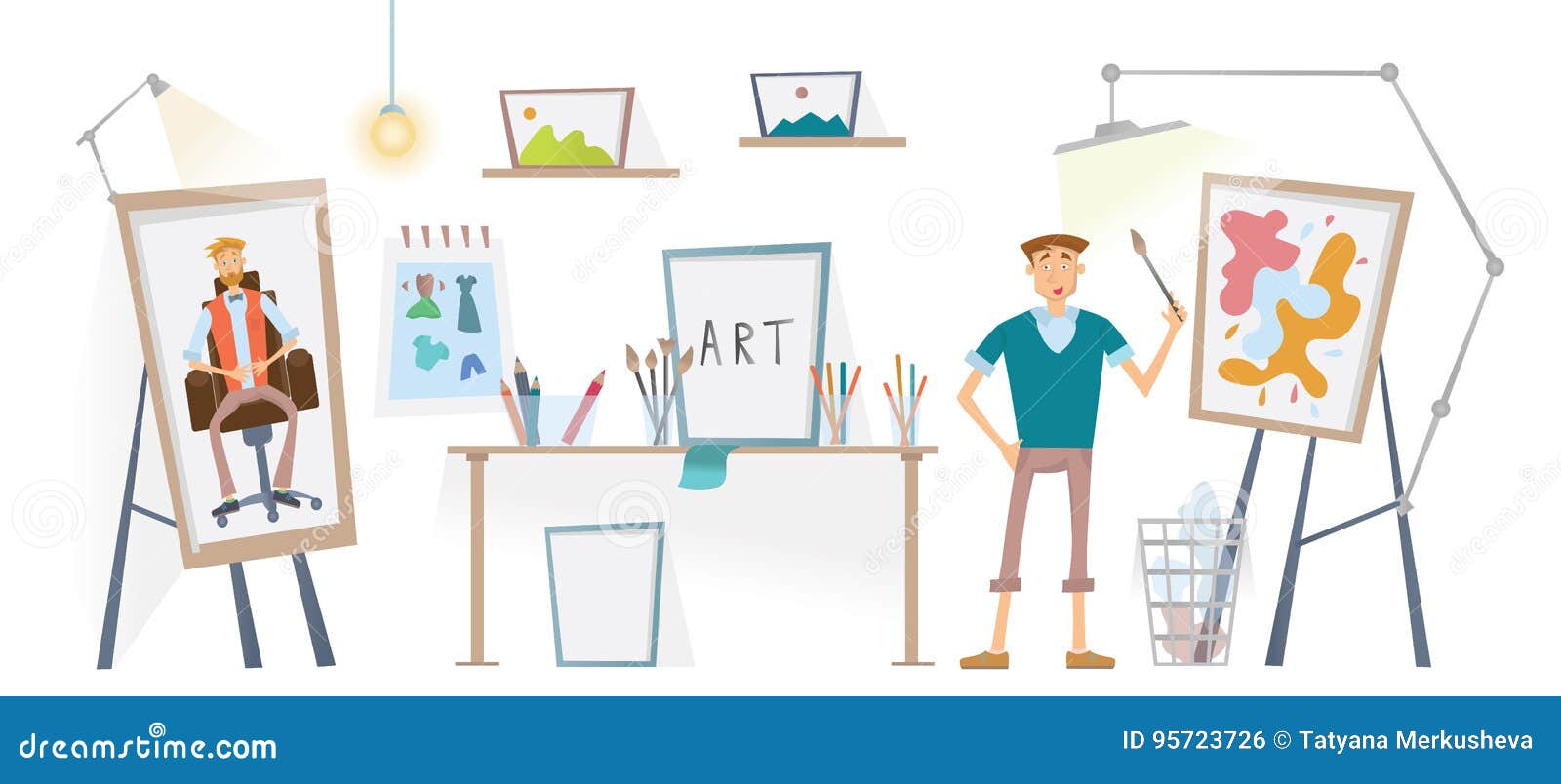 The Artist Working in His Studio. the Man with the Brush Standing at ...