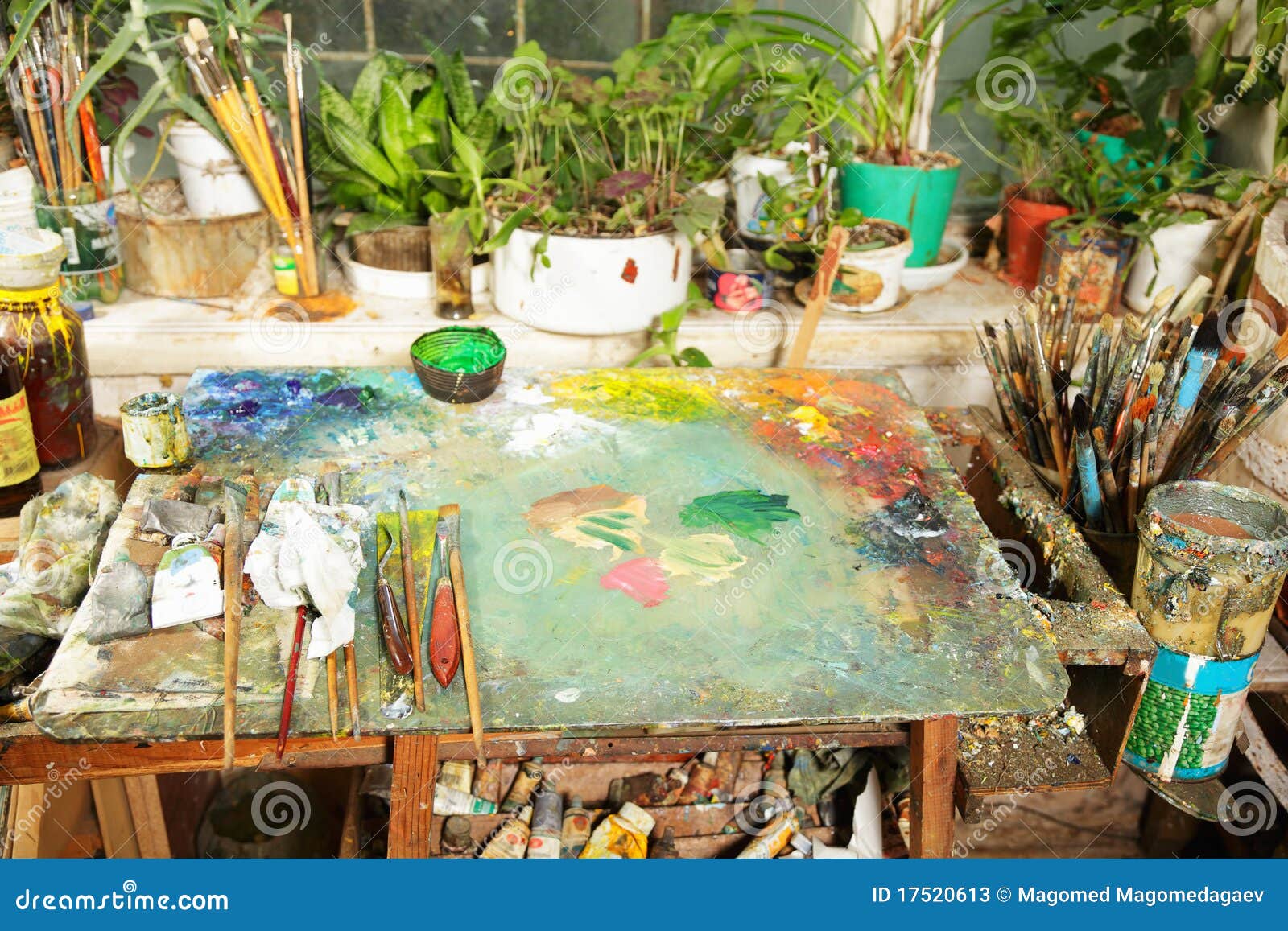 Artist workplace stock image. Image of palette, still - 17520613
