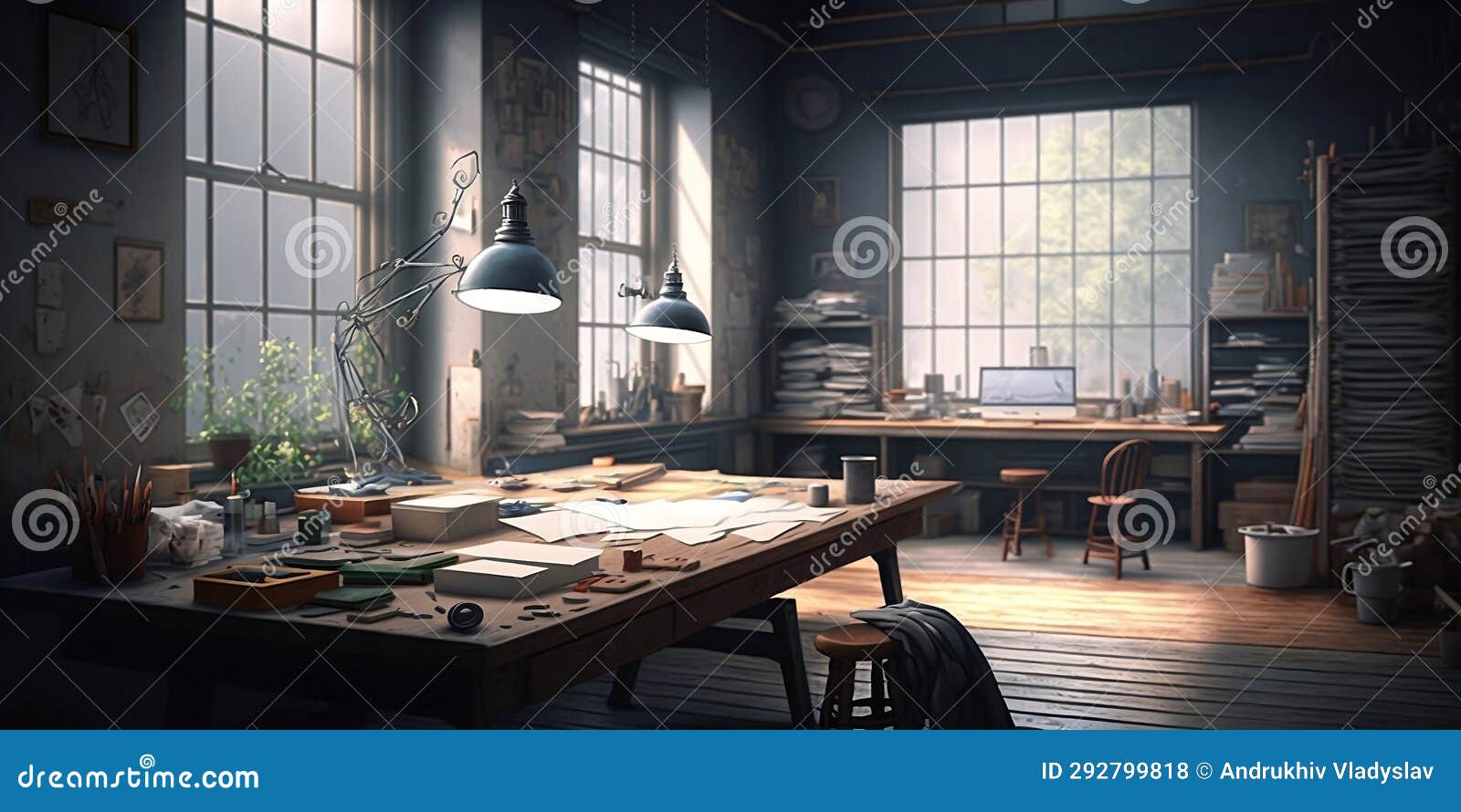 Artist Workshop Interior Design Stock Illustration - Illustration of ...