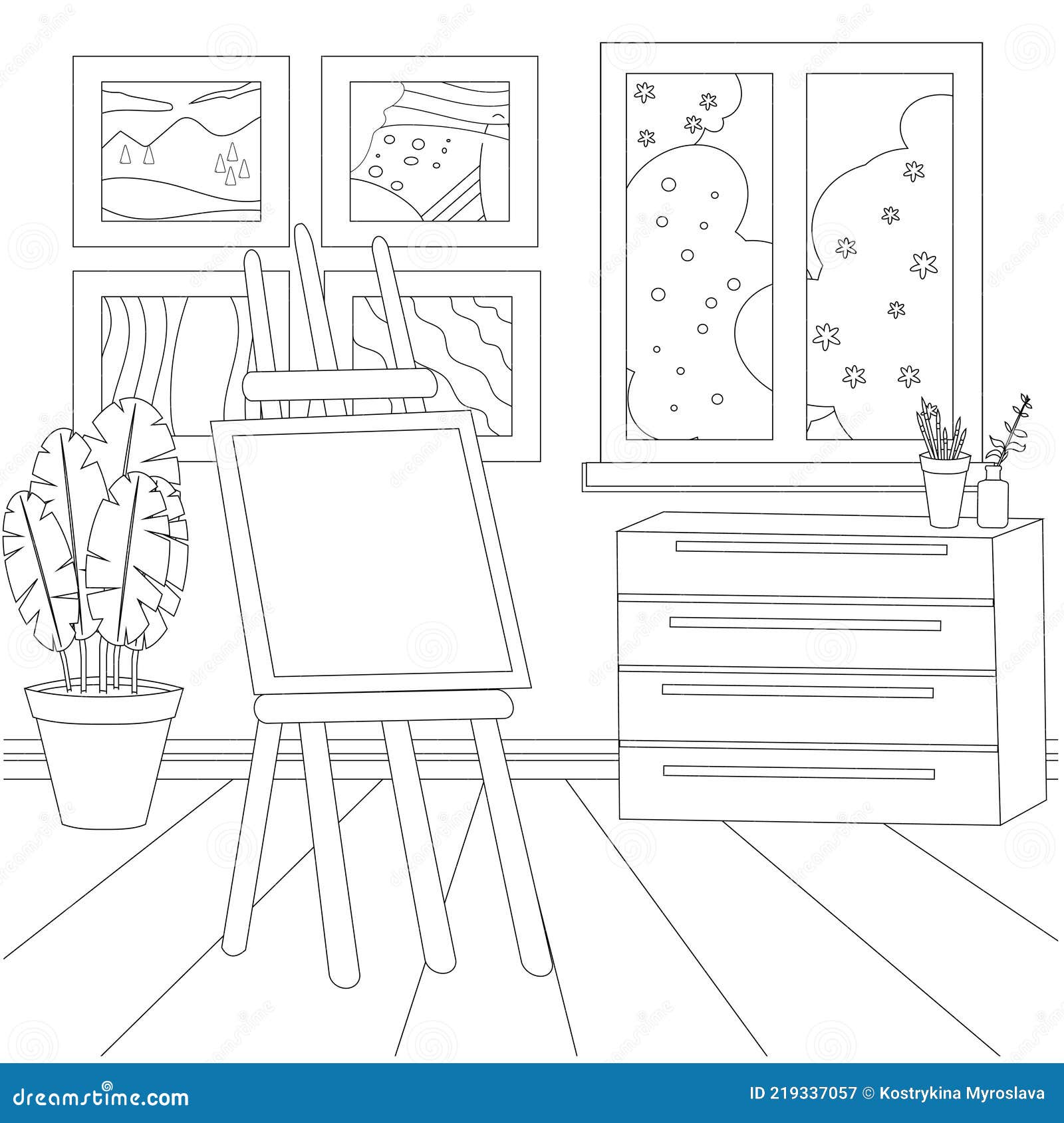 Artist Workshop, Workspace, Desktop Coloring Page for Kids and Adults ...