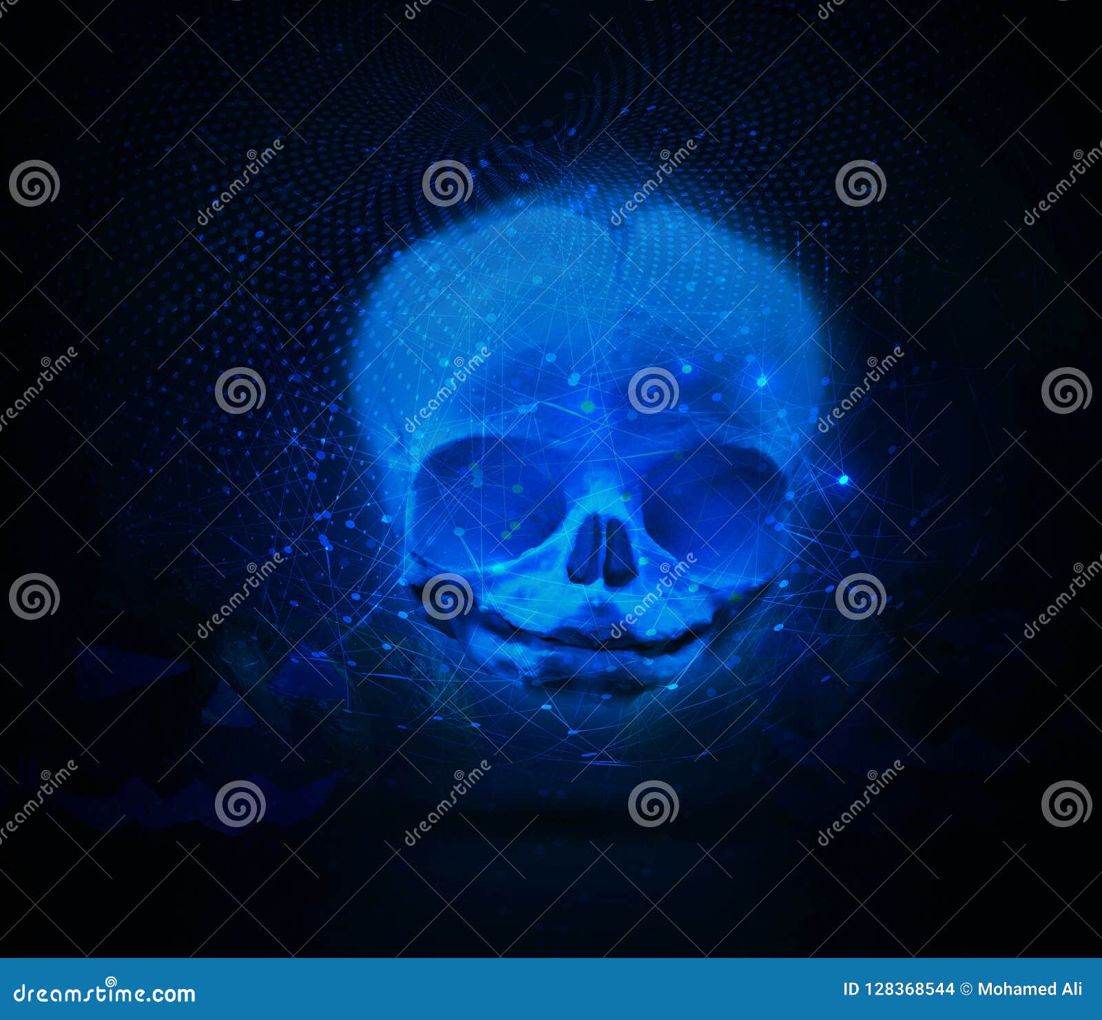 Artistic Abstract Baby Alien Skull on an Abstract Network Background ...
