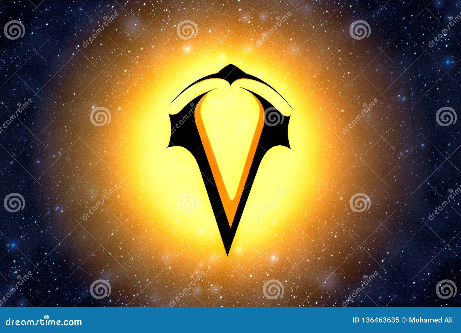 Artistic Abstract Letter V on a Unique Star Explosion in a Deep Space ...