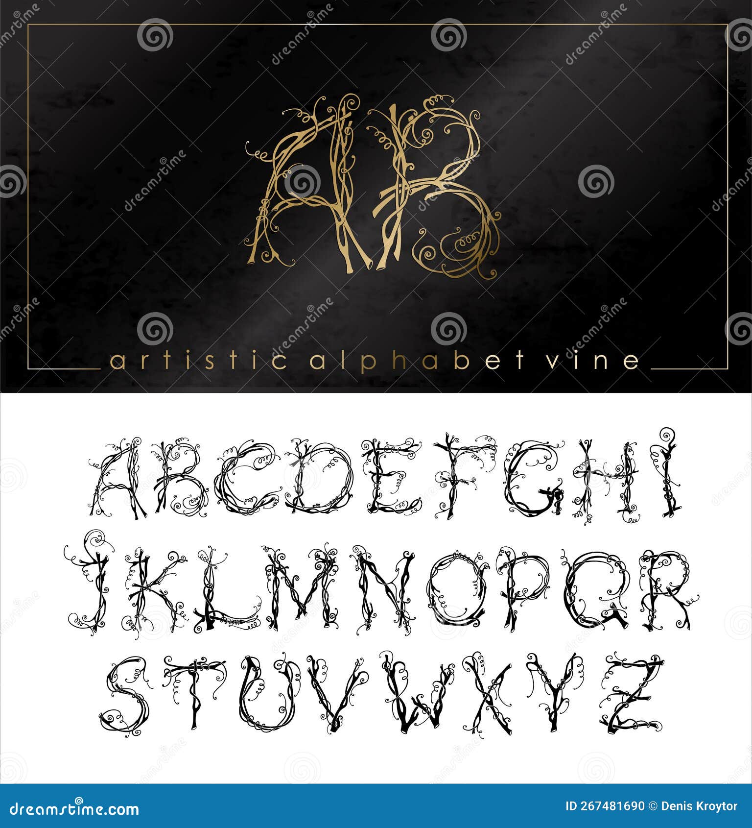 Artistic Alphabet Font from Stylized Vine Letter Stock Vector ...