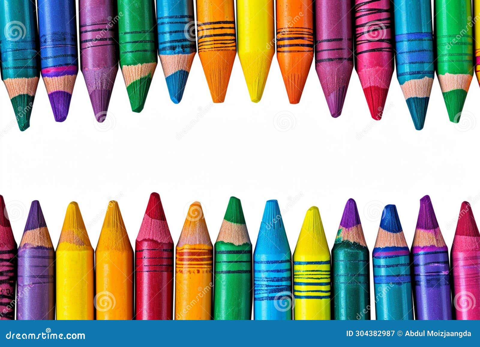 Artistic Arrangement Crayons Form a Colorful Border on a White Surface ...