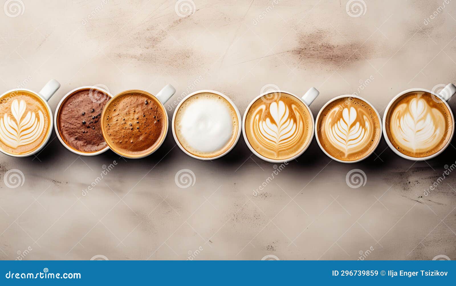 Artistic Arrangement of Multiple Coffee Mugs on a White Stone Table ...