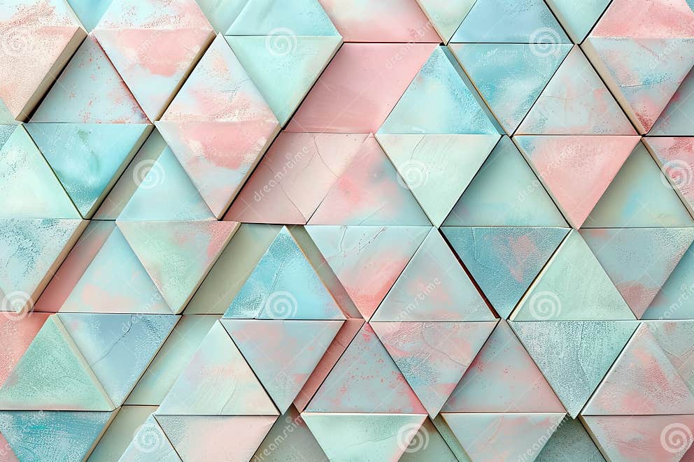 Artistic Arrangement of Pastel Triangular Tiles in Soft Colors on a ...
