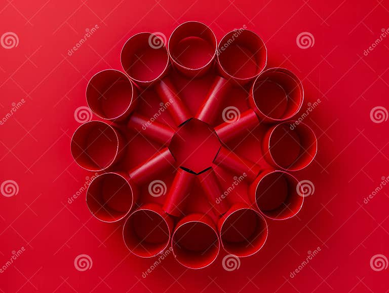 Artistic Arrangement of Red Circular Objects in Symmetrical Pattern on ...
