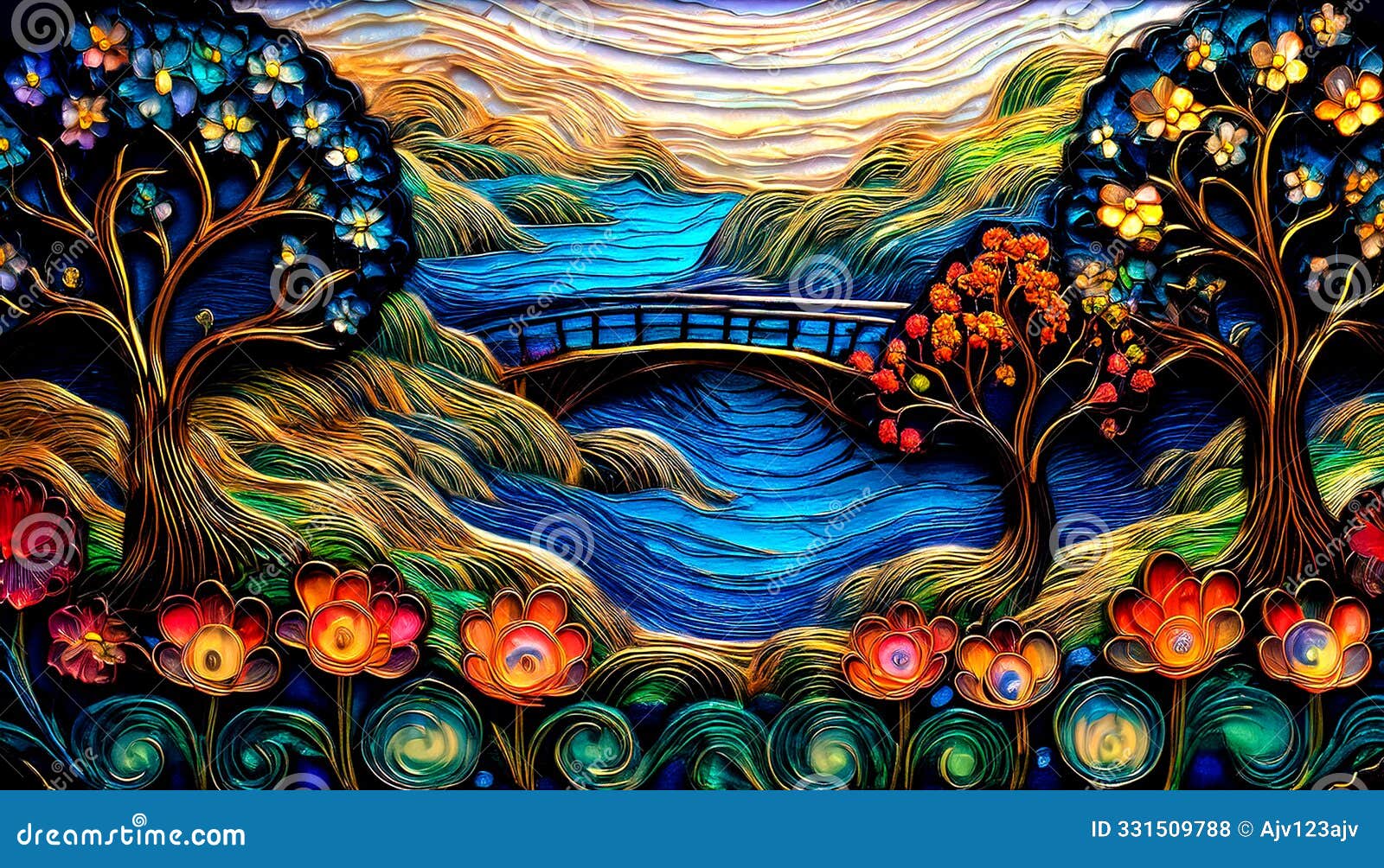 An Artistic Artwork Shows an Embossed Landscape Done with a Design in ...