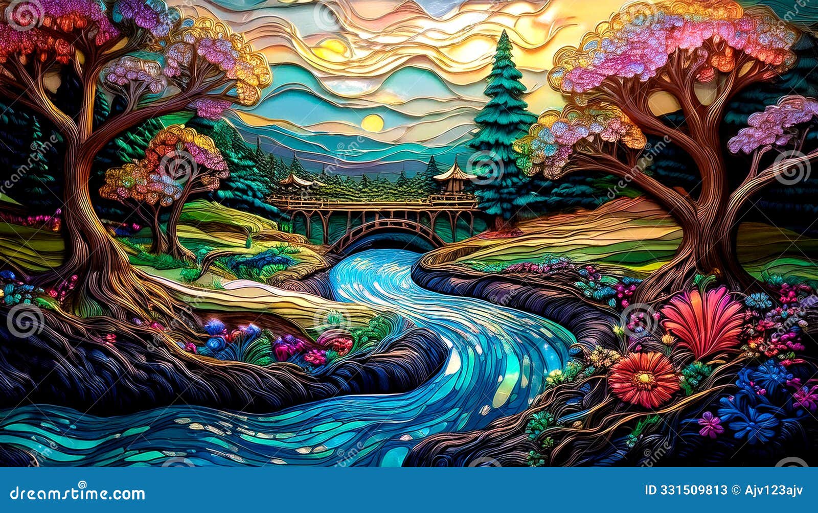 An Artistic Artwork Shows an Embossed Landscape Done with a Design in ...