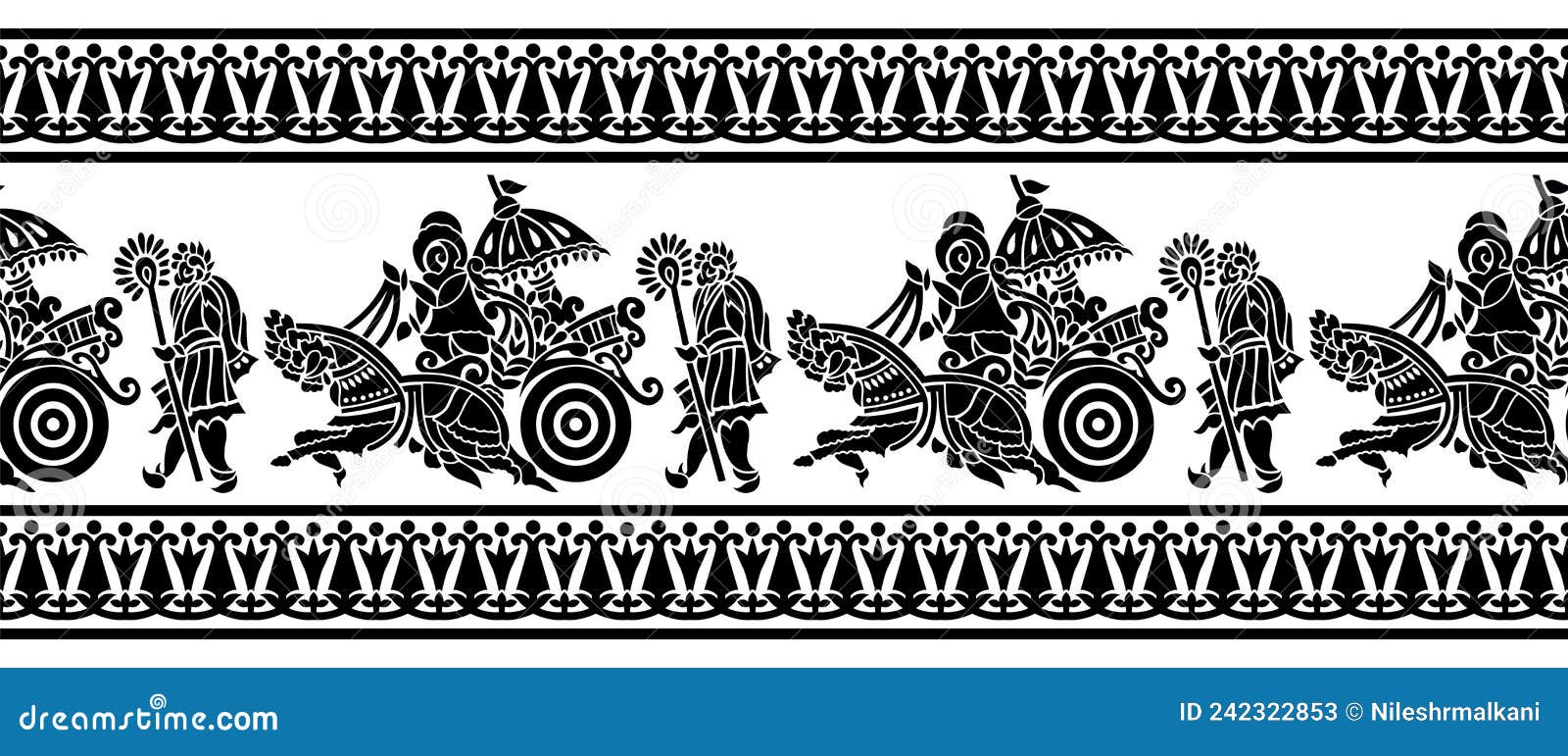 Artistic Asian Chariot Border Design with Horse Stock Vector ...