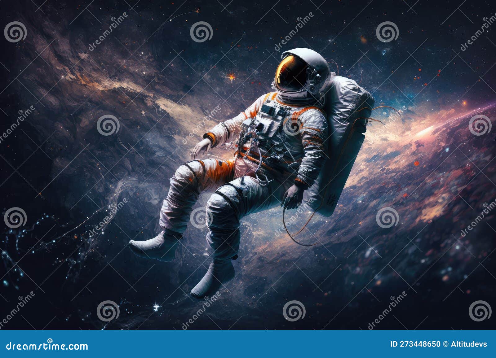 Artistic Astronaut Floating Through Space, Surrounded By Stars And ...