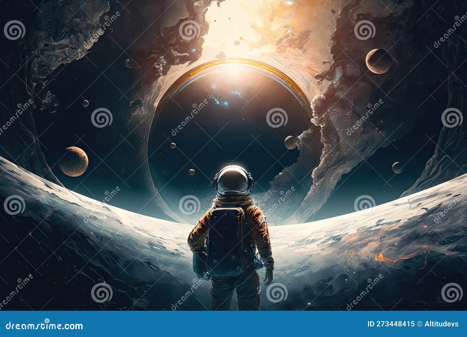Artistic Astronaut Floating Through Space, Surrounded By Stars And ...