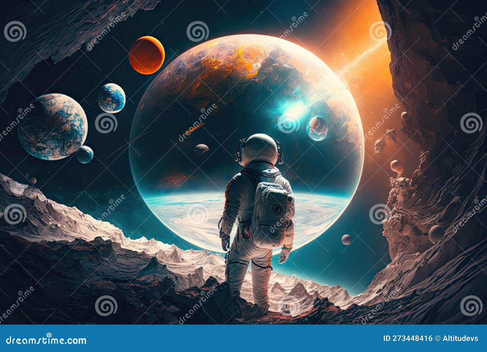Artistic Astronaut, Surrounded by Breathtaking View of the Solar System ...