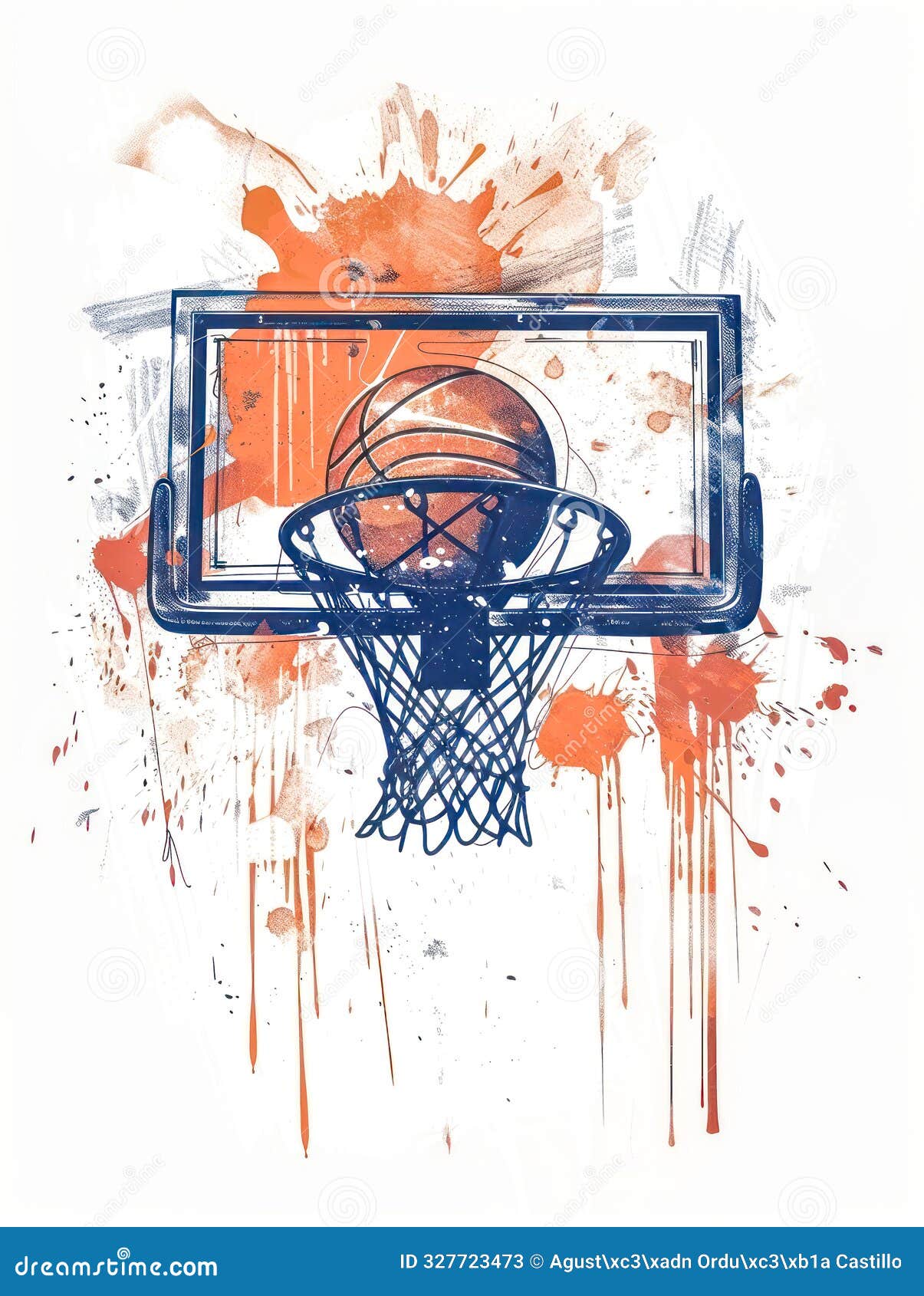 Artistic Basketball Hoop with Splatter Effects Stock Illustration ...