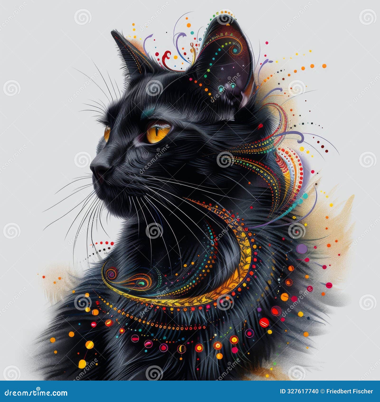 Artistic Black Cat With Abstract Neon Design On Gray Background Stock ...