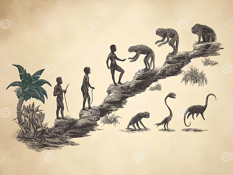 An Artistic Black and White Illustration of Human Evolution Symbolizing ...