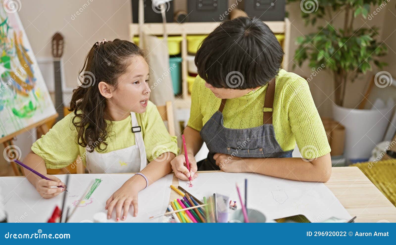 Artistic Bonding, Teacher and Student Together Draw, Speaking ...