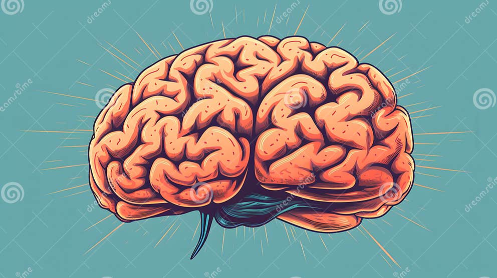 Artistic Brain Illustration with Seamless Plain Background Stock ...