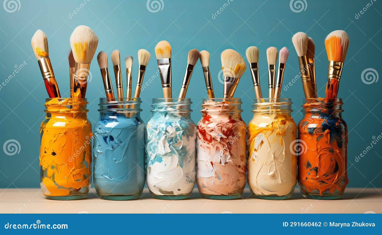 An Artistic Brush Smeared with Paint of Different Colors. Stock ...