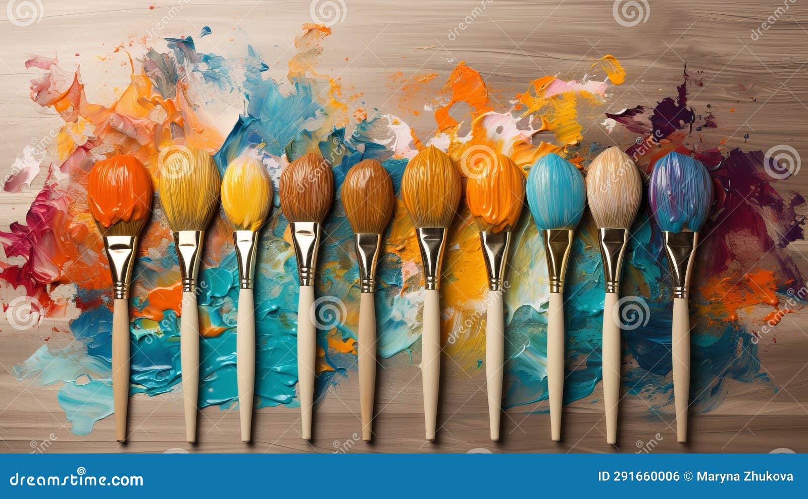 An Artistic Brush Smeared with Paint of Different Colors. Stock ...
