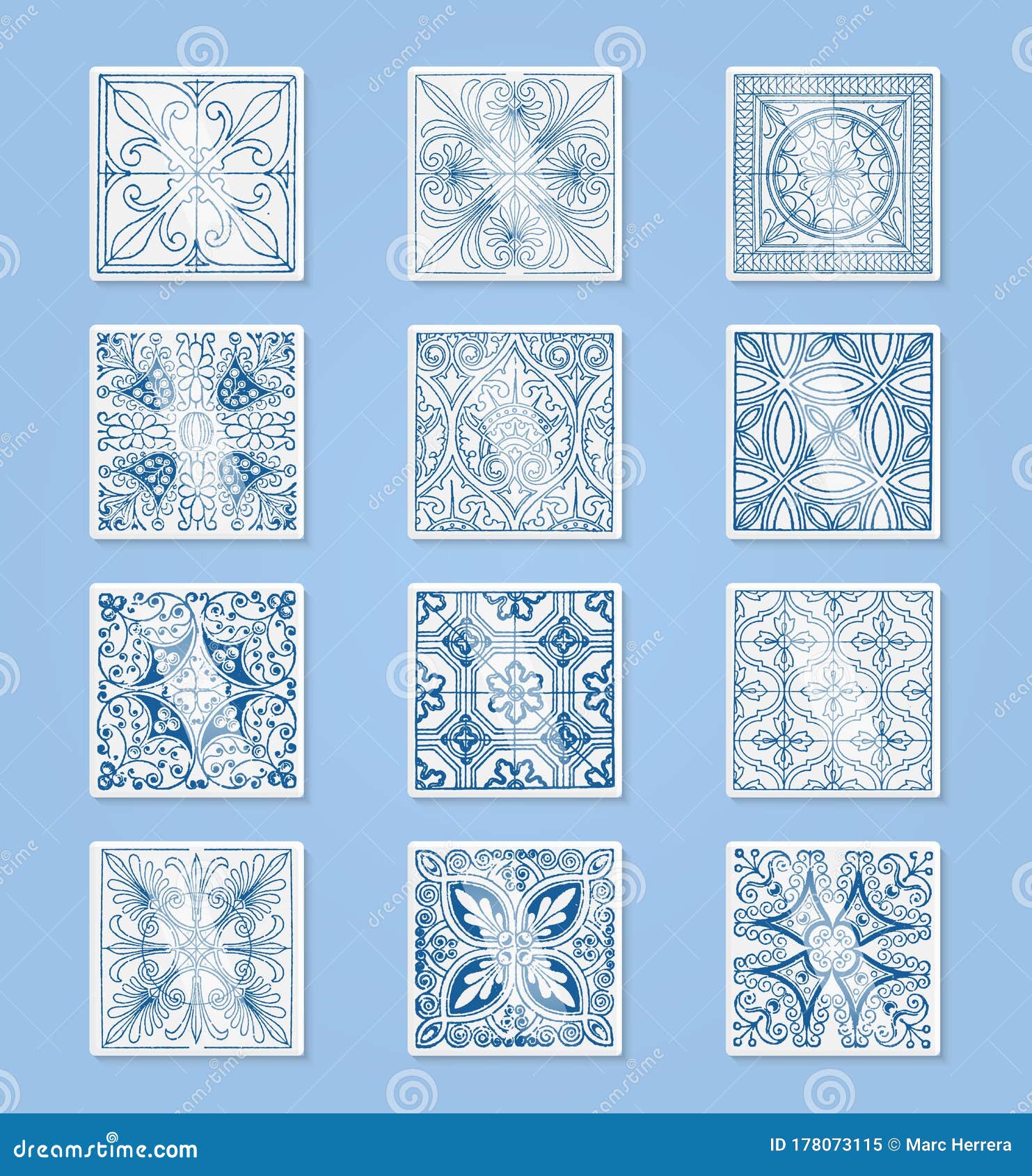 Artistic Ceramic Tiles Vector Set Stock Illustration - Illustration of ...