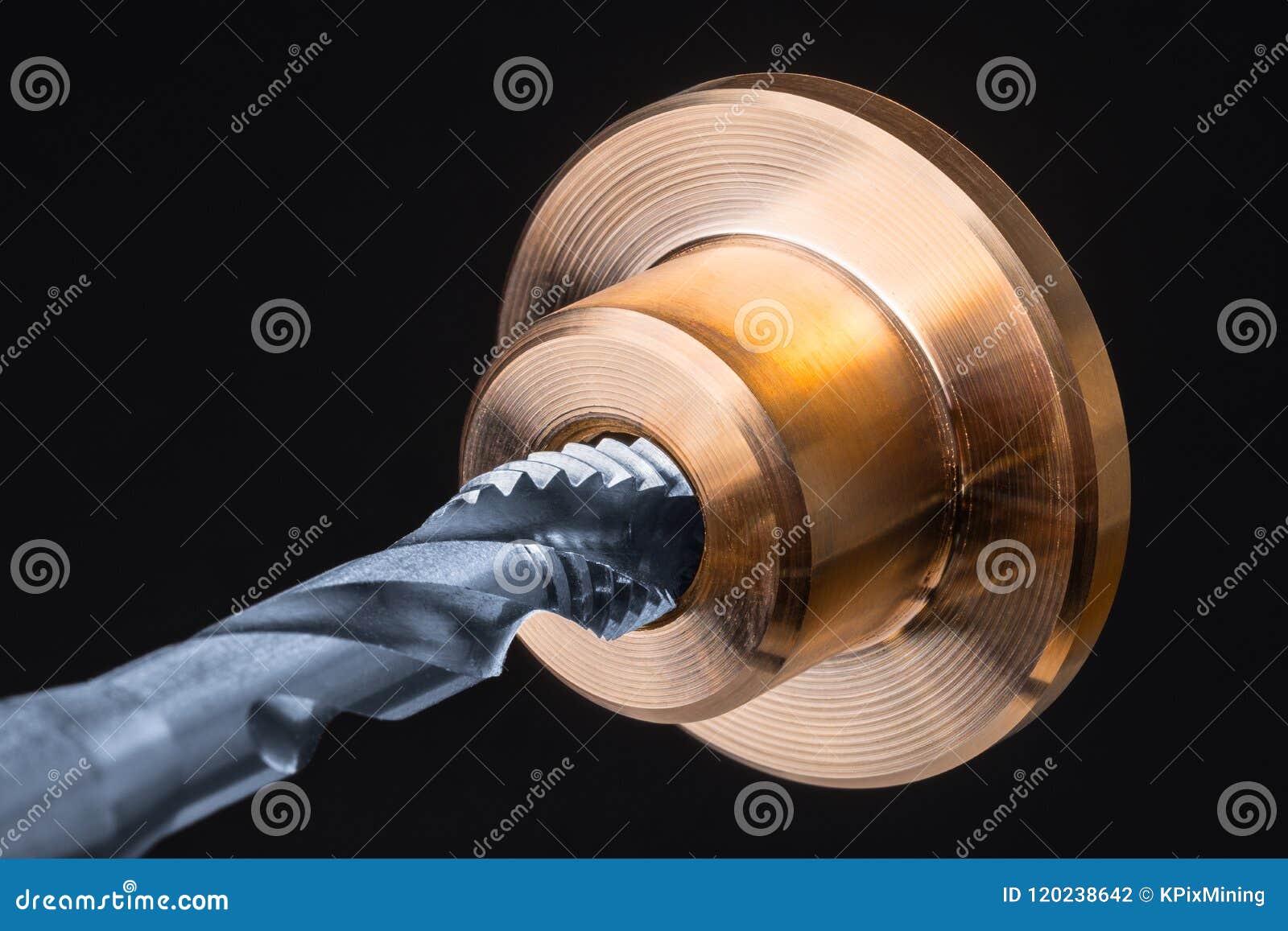 Detail of Spiral Flute Tap in Golden Metal Part Stock Photo - Image of ...