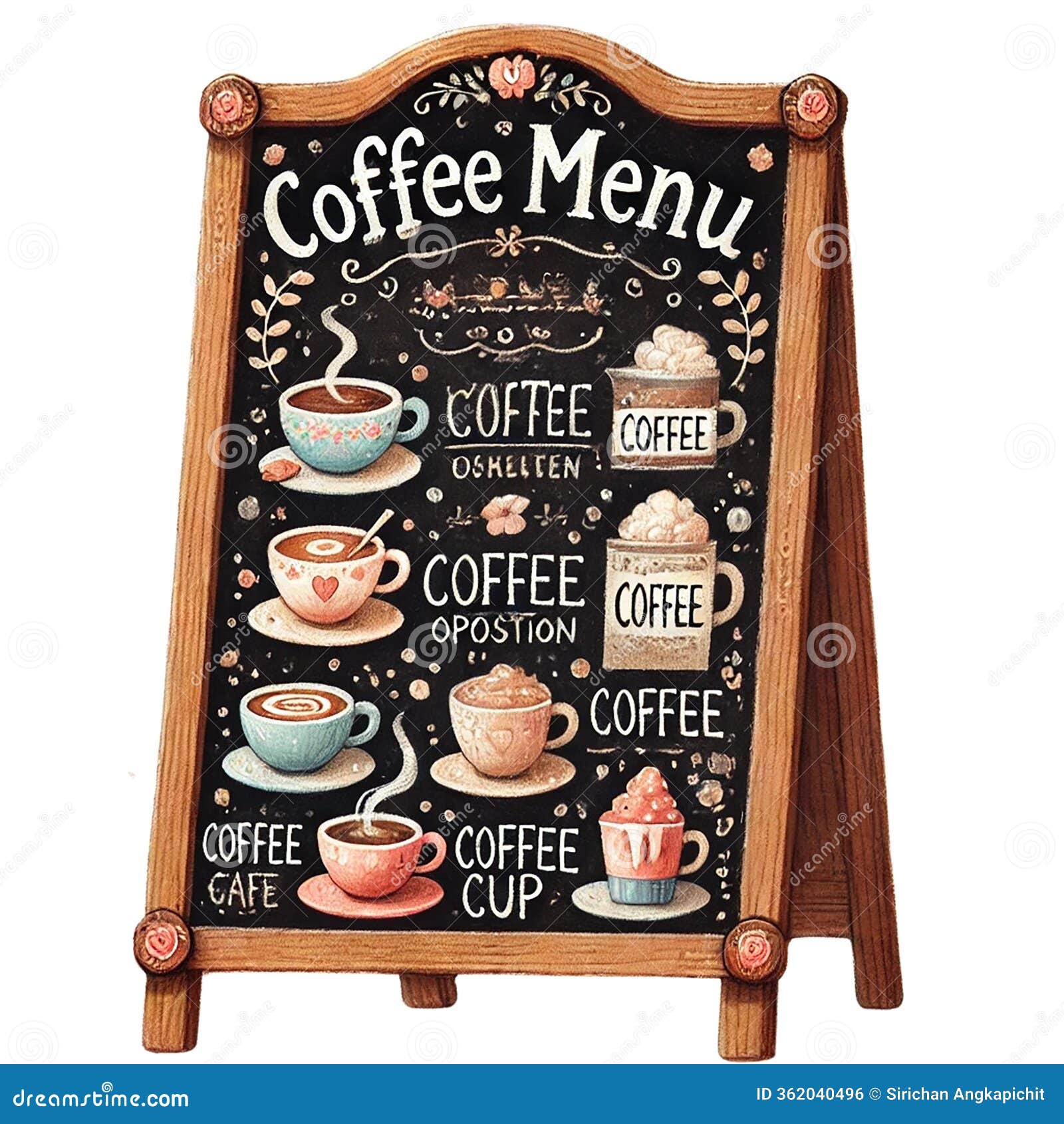 Artistic Coffee Menu Display Featuring Various Coffee Types Stock ...