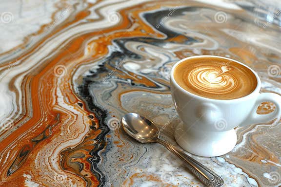 An Artistic Coffee Presentation on a Unique Marble Surface, Creating an ...