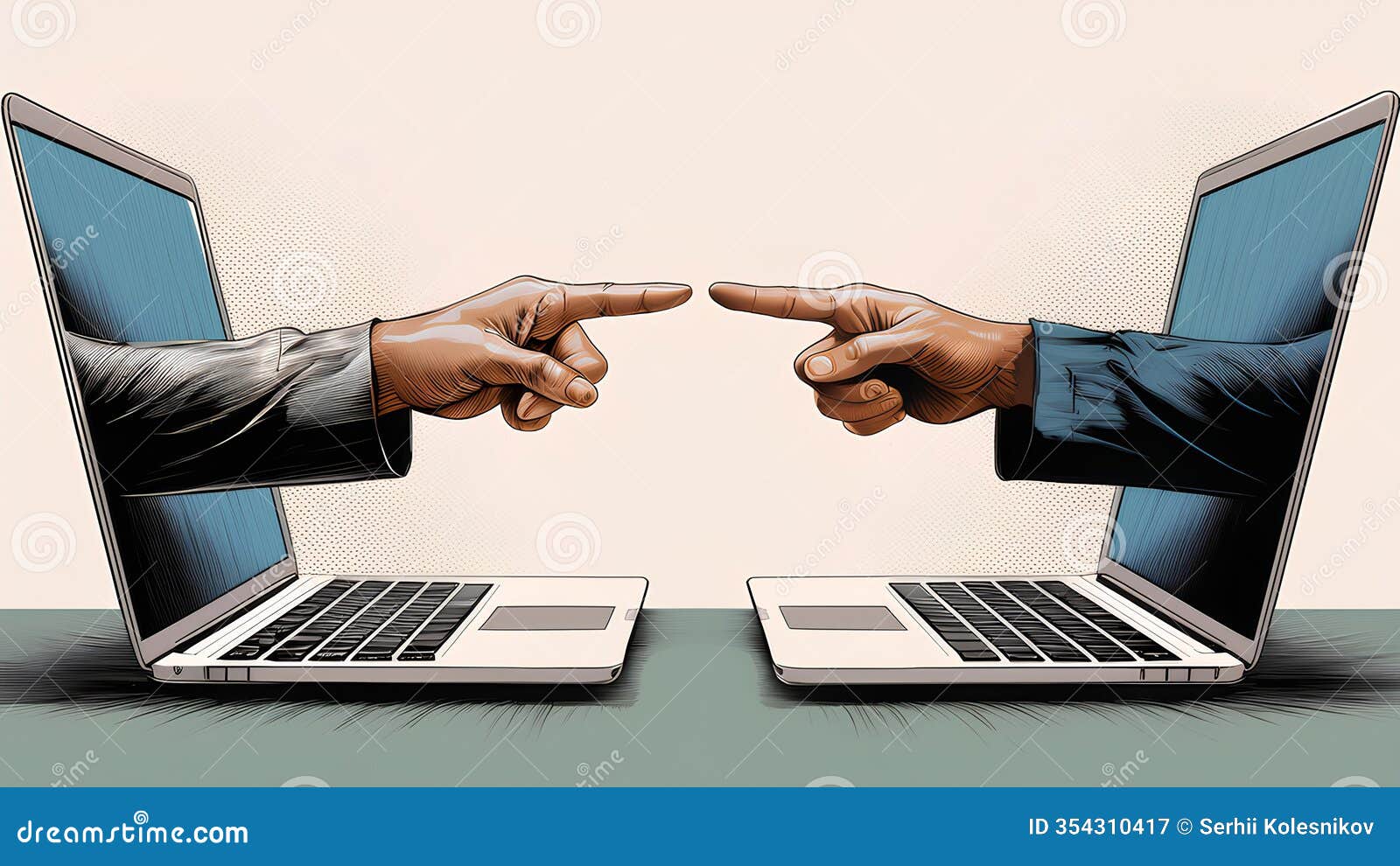 An Artistic Collage of a Hand Emerging from a Laptop Screen, Pointing ...