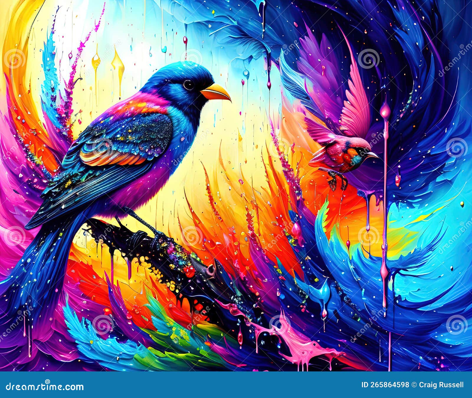 Artistic Colourful Digital Painting of a Bird Stock Illustration ...