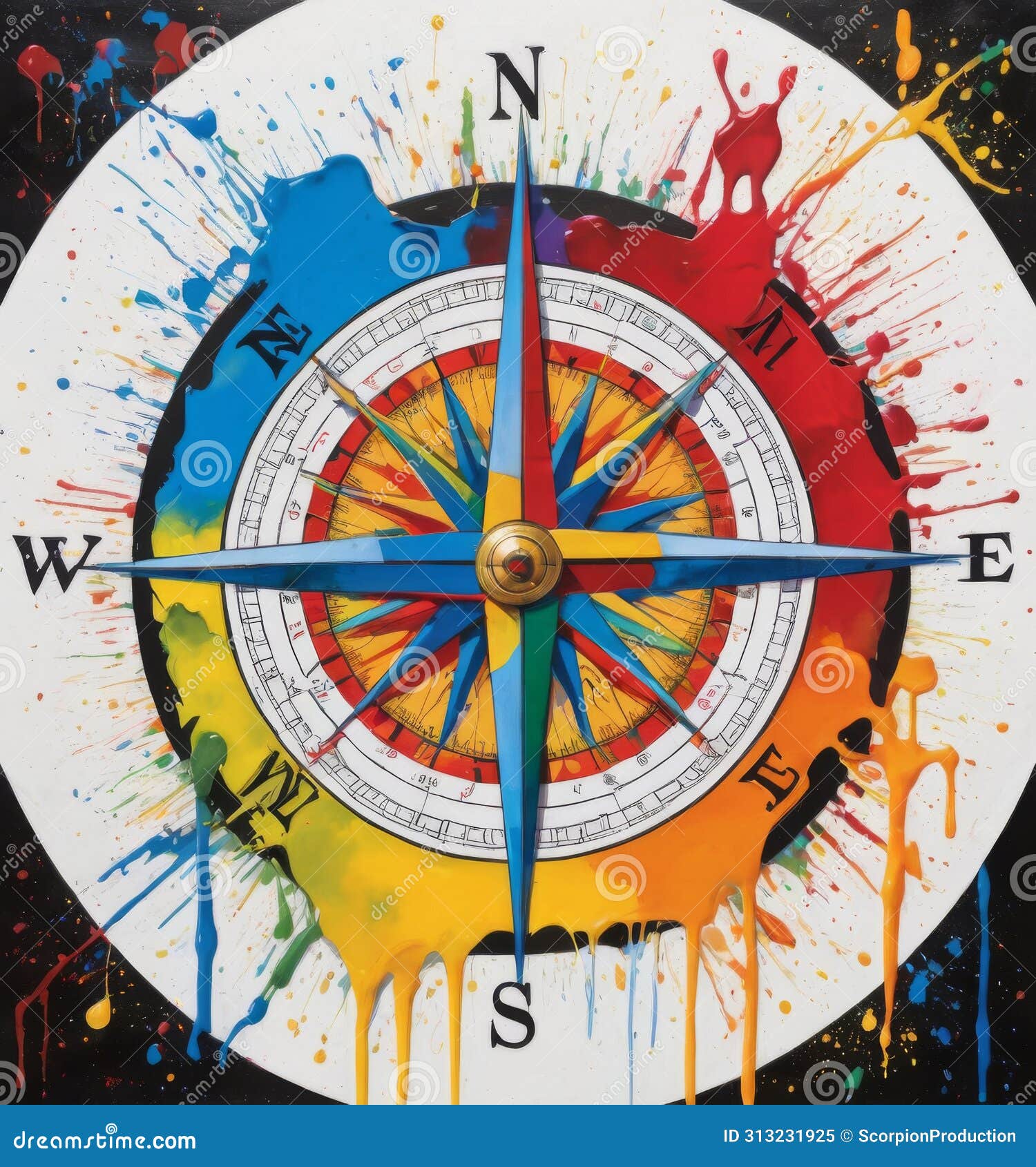 Artistic Compass with Blue Splashes Stock Image - Image of exploration ...