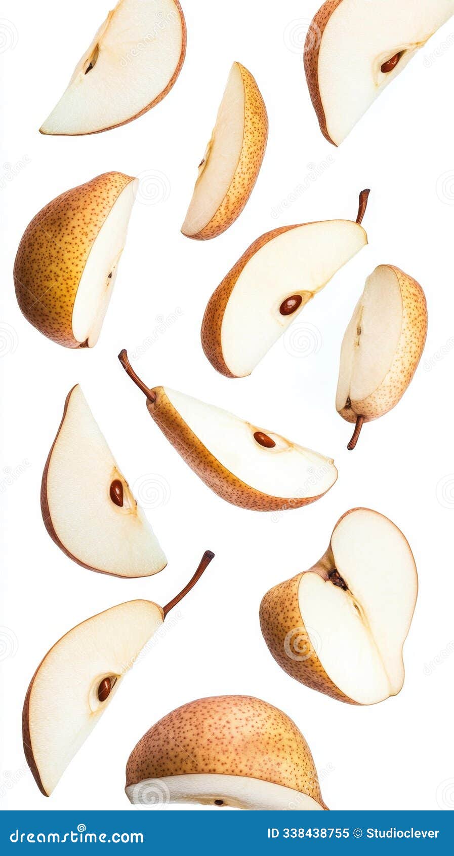 Asian Pear Slices Floating on White Background Generative AI Stock ...