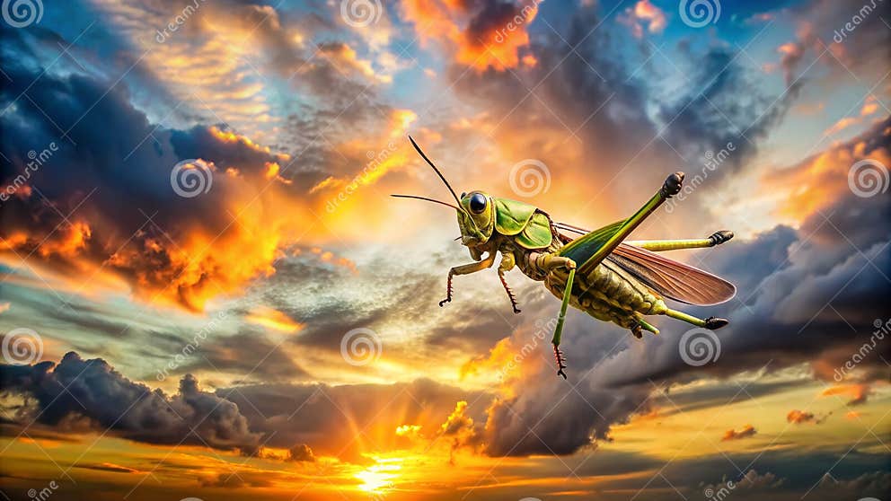An Artistic Composition Featuring a Locust in Mid Flight Captured ...