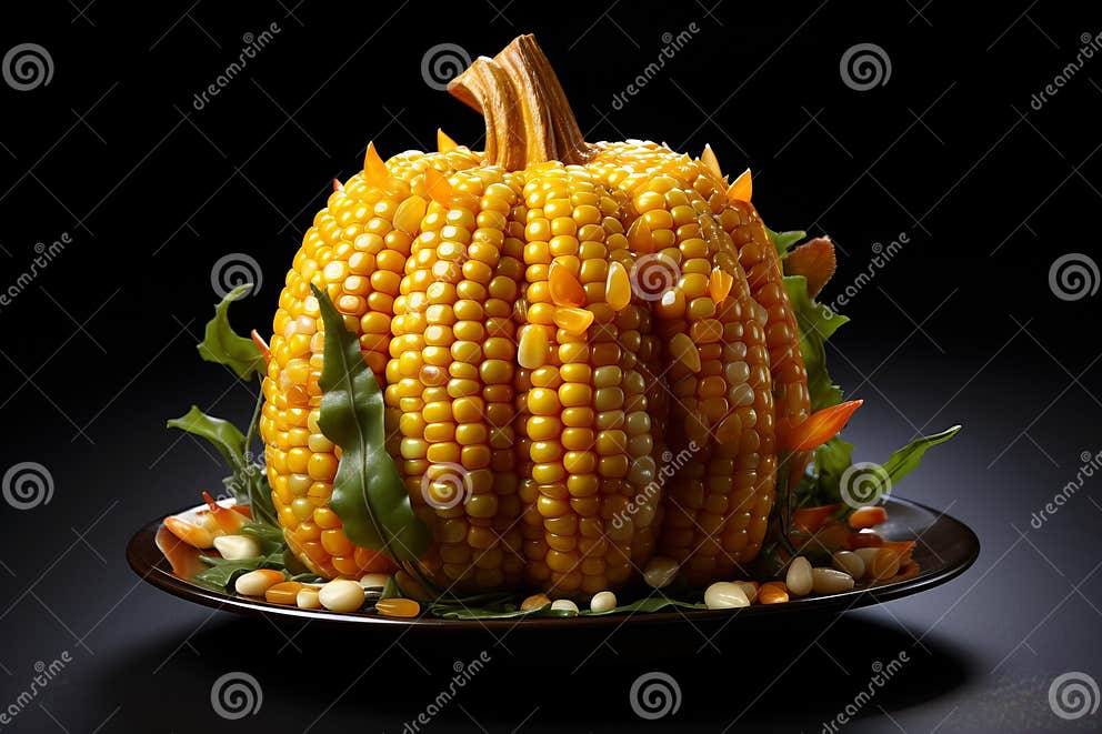 Artistic Corn Kernel Pumpkin on Dark Background Stock Illustration ...