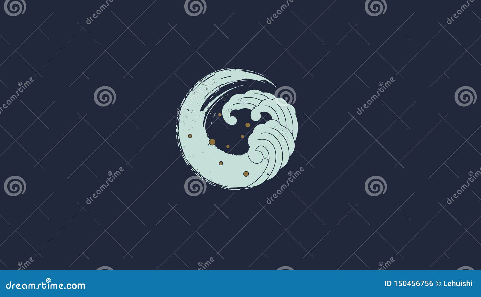 Artistic Creative Painted Circle Wave with East Asian Traditional Style ...