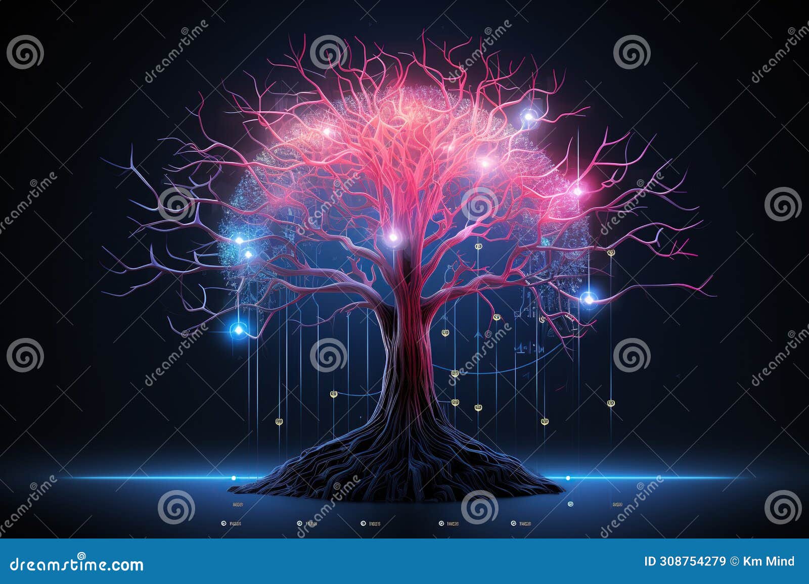 Neural Network Tree Concept With Glowing Connections Generative Ai Stock Illustration