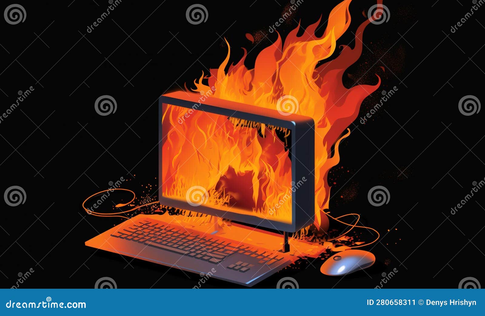 An Artistic Depiction of a Burning Computer Screen Stock Illustration ...