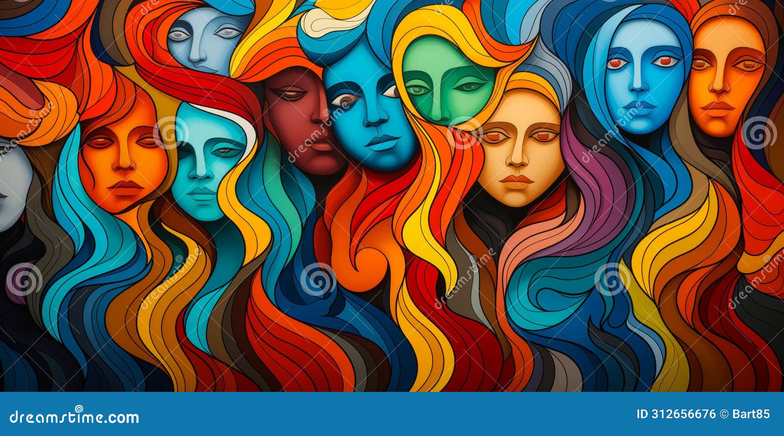 Artistic Depiction of Global Unity Hand-Drawn Multi-Ethnic Crowd Stock ...