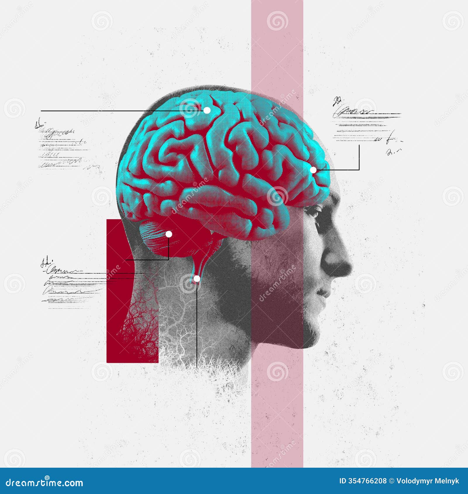 Artistic Depiction of Human Brain in Blue and Red Hues with Scientific ...