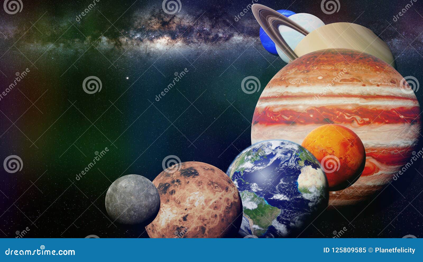 The Planets of the Solar System with the Milky Way Galaxy in Empty ...