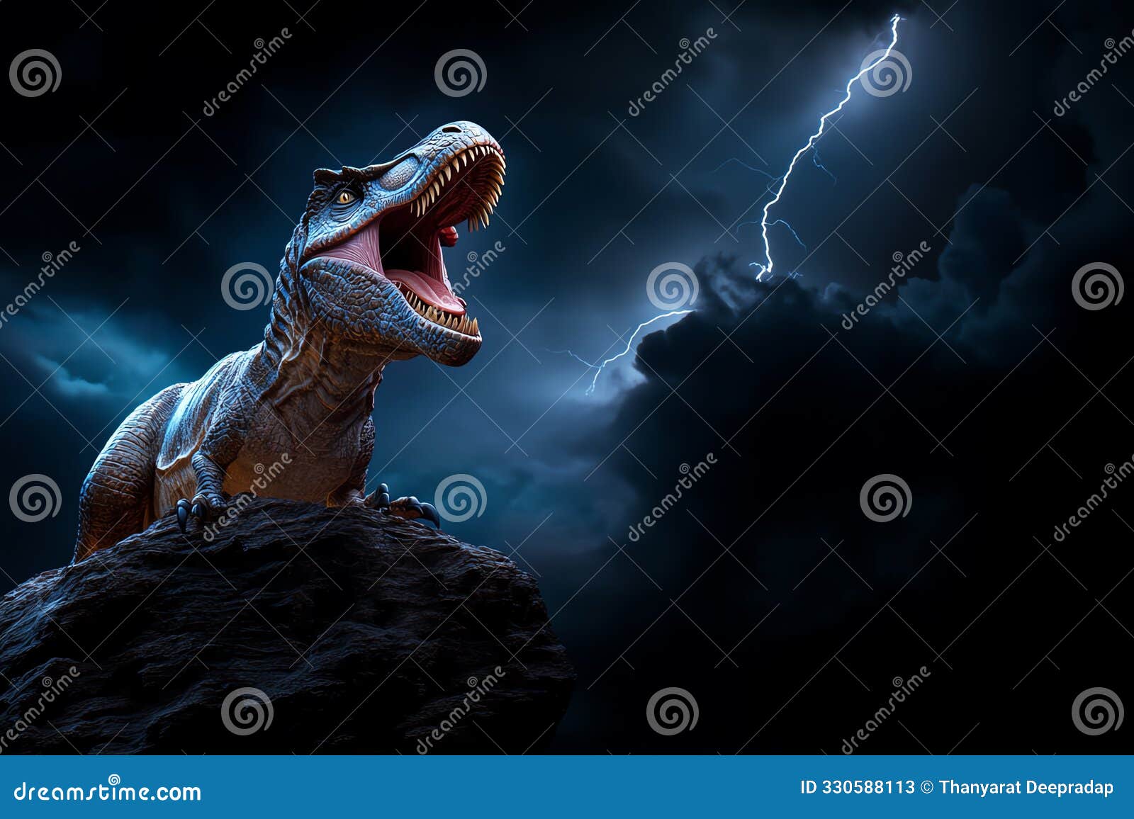 An Artistic Depiction of a T-Rex Roaring on a Cliff Edge, with a ...
