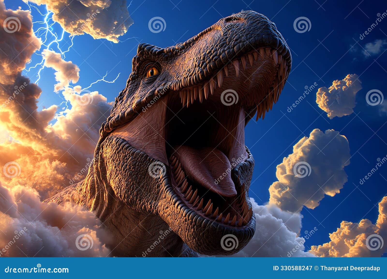 An Artistic Depiction of a T-Rex Roaring on a Cliff Edge, with a ...