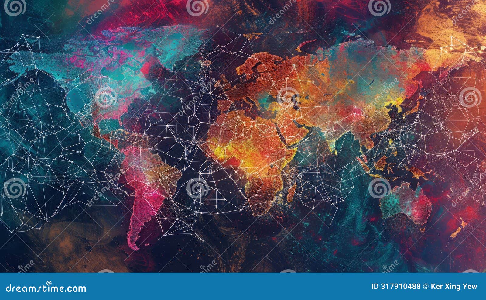 Artistic Depiction of a World Map with Interconnected Lines ...