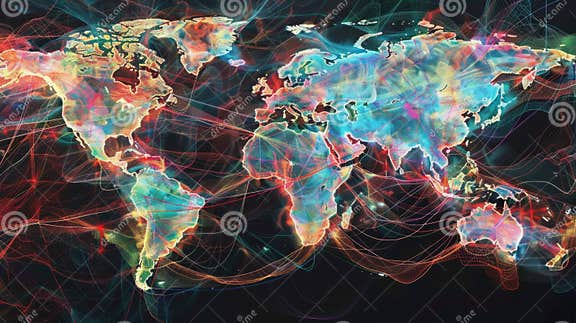 Artistic Depiction of a World Map with Interconnected Lines ...