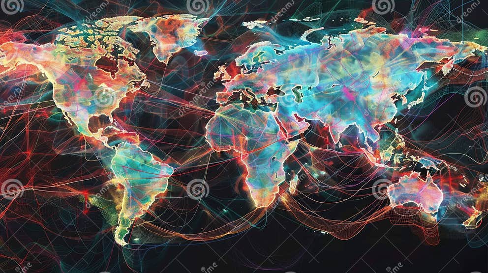 Artistic Depiction of a World Map with Interconnected Lines ...