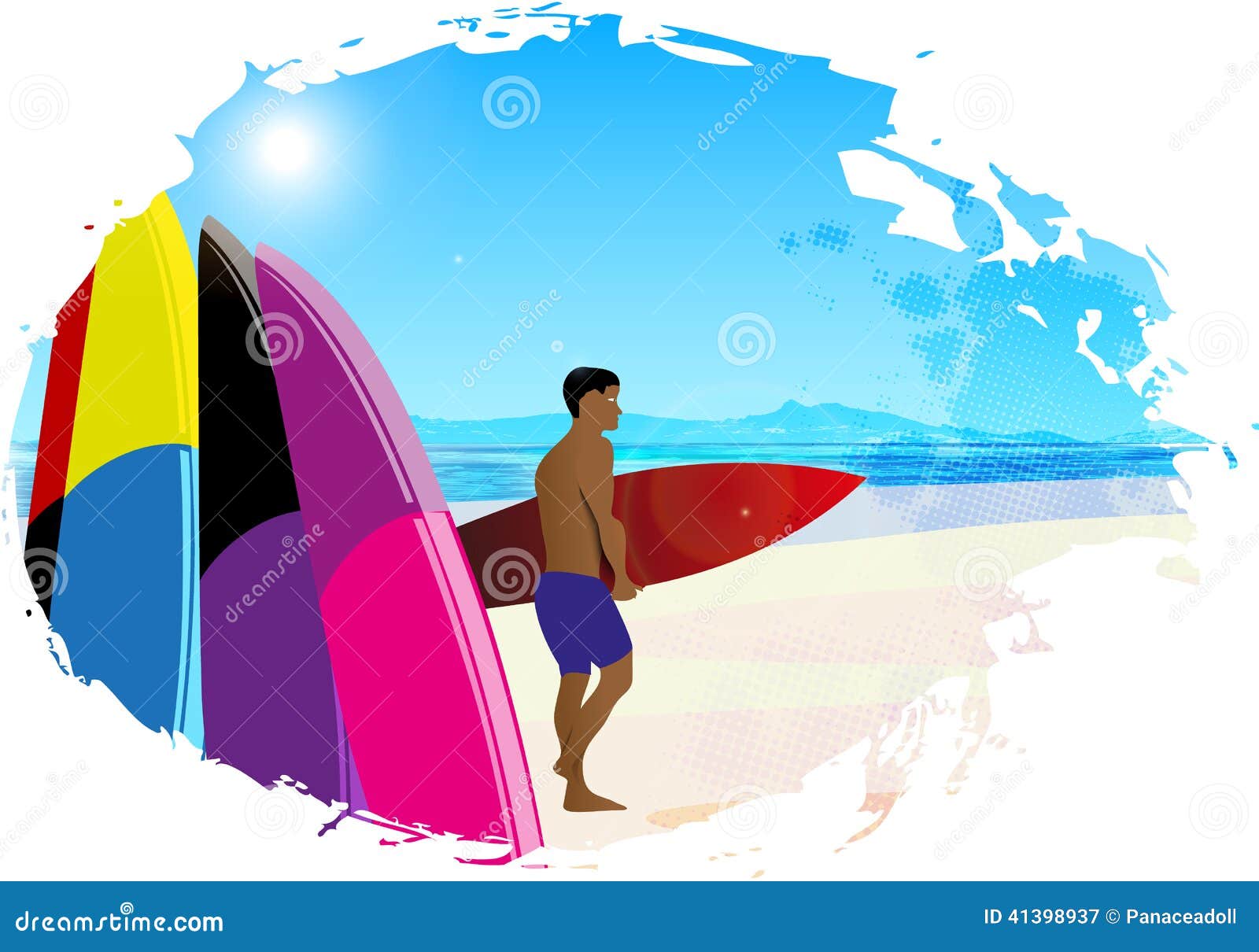 Artistic Designed Background with Surfer. Stock Vector - Illustration ...